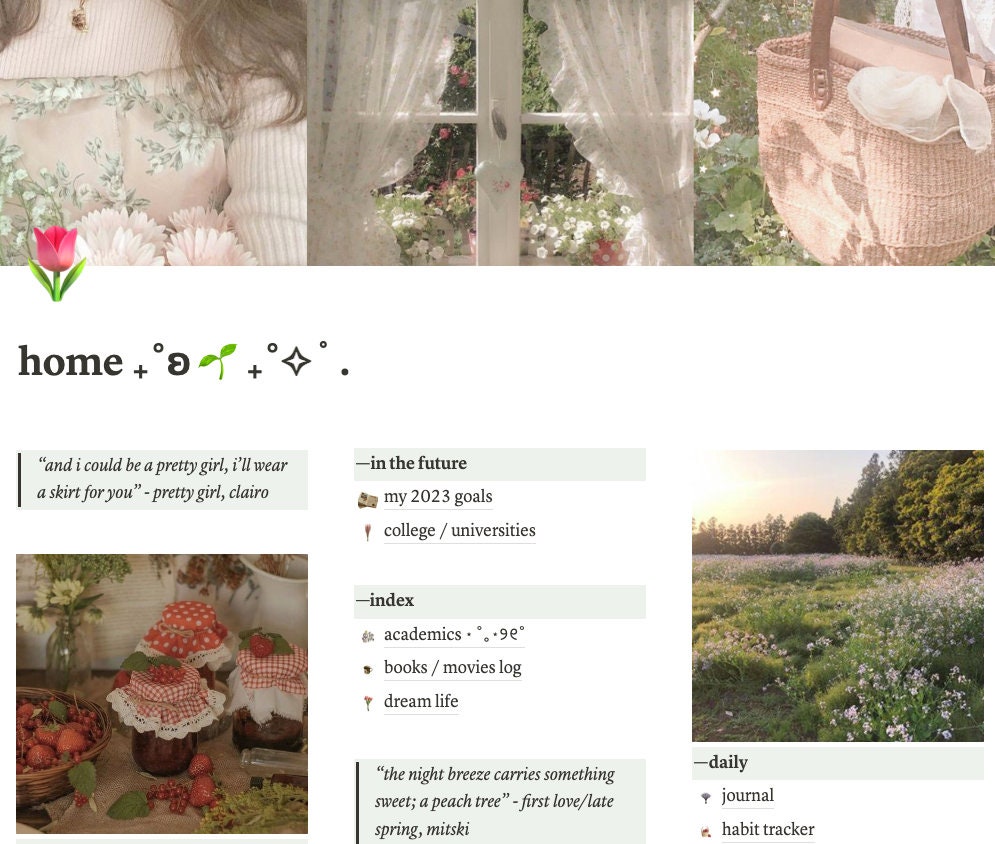 Notion Layout Cottagecore/fairycore Theme - Etsy