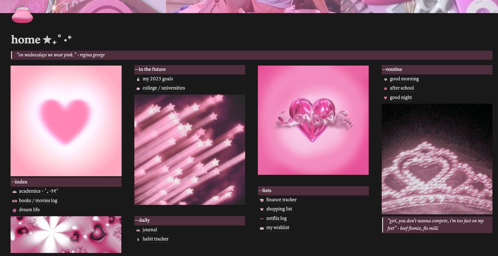 Notion Layout Pink Y2k Theme - Etsy