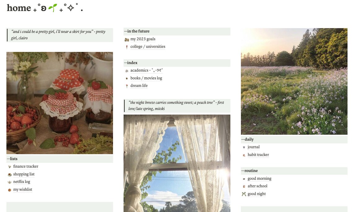 Notion Layout Cottagecore/fairycore Theme - Etsy