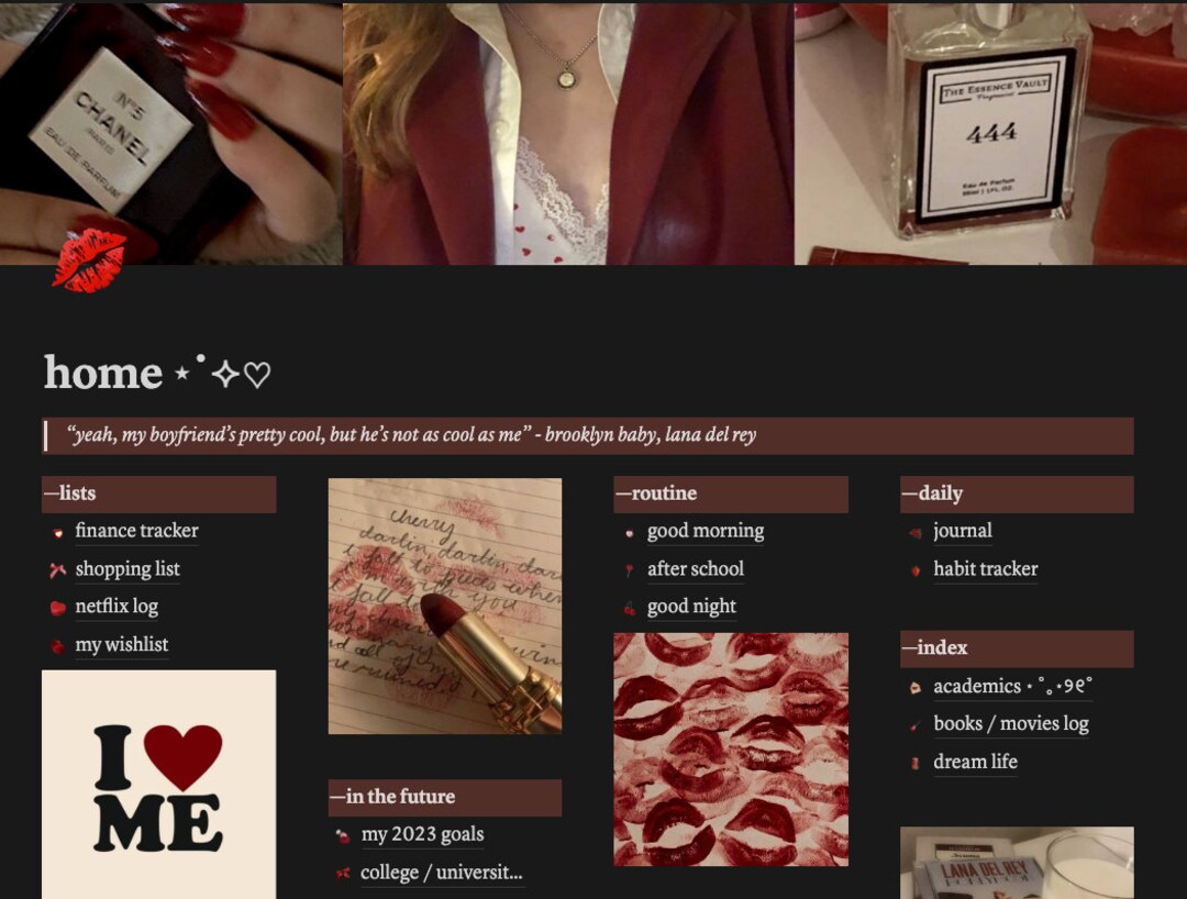 Notion Layout Femme Fatale/dark Red Theme - Etsy