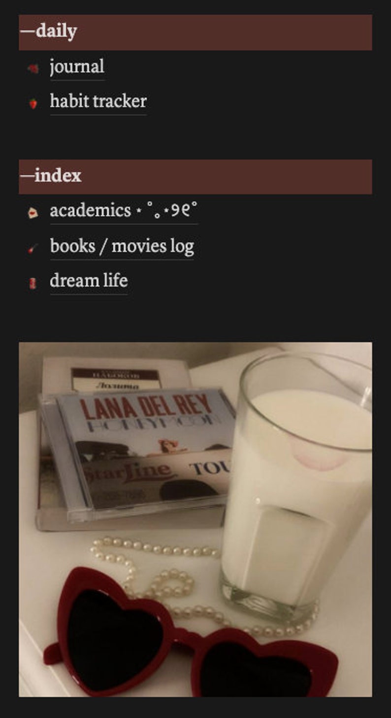 Notion Layout Femme Fatale/dark Red Theme - Etsy