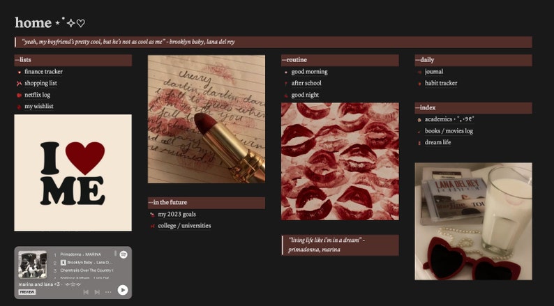 Notion Layout Femme Fatale/dark Red Theme - Etsy