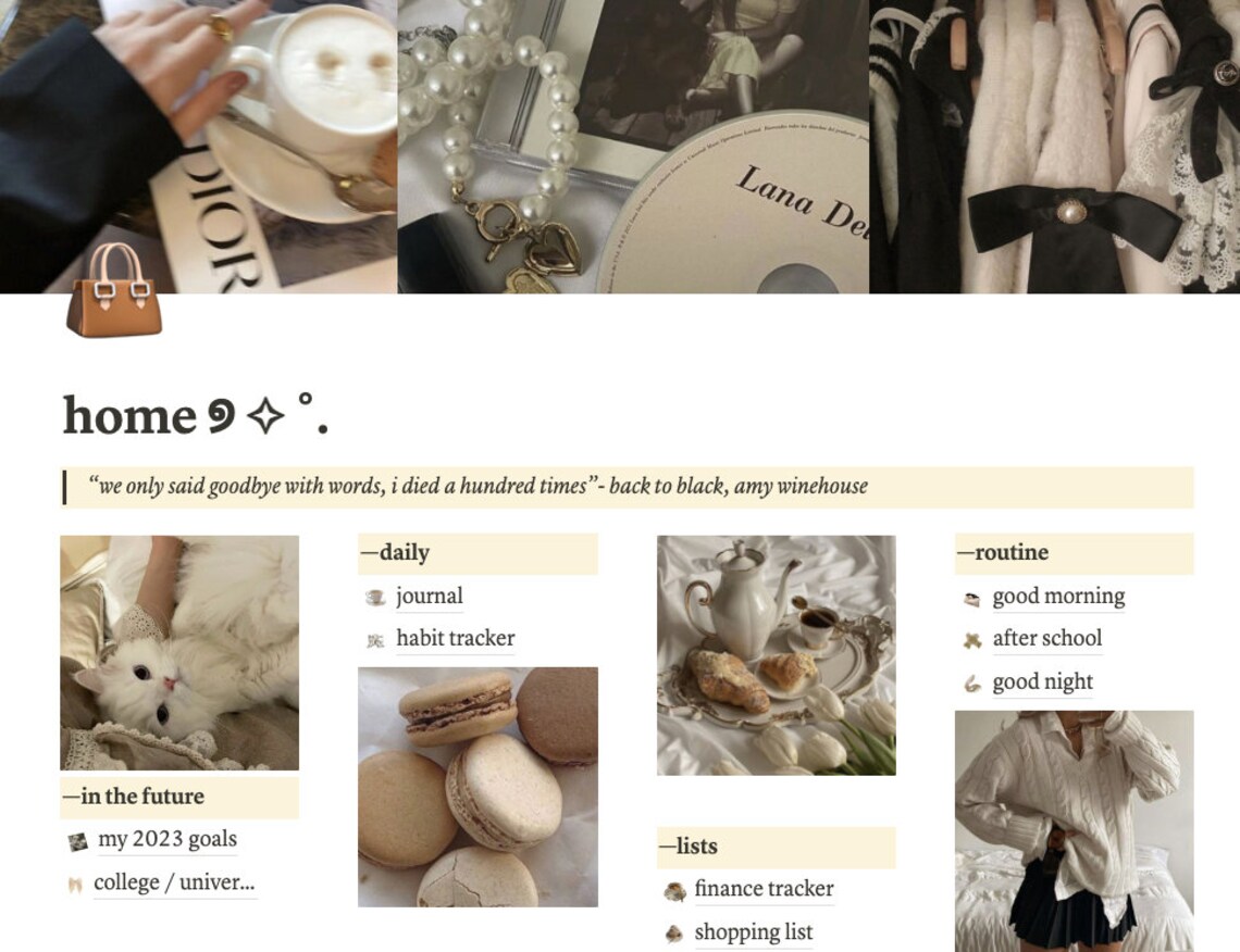 Notion Layout Old Money/light Academia Theme - Etsy