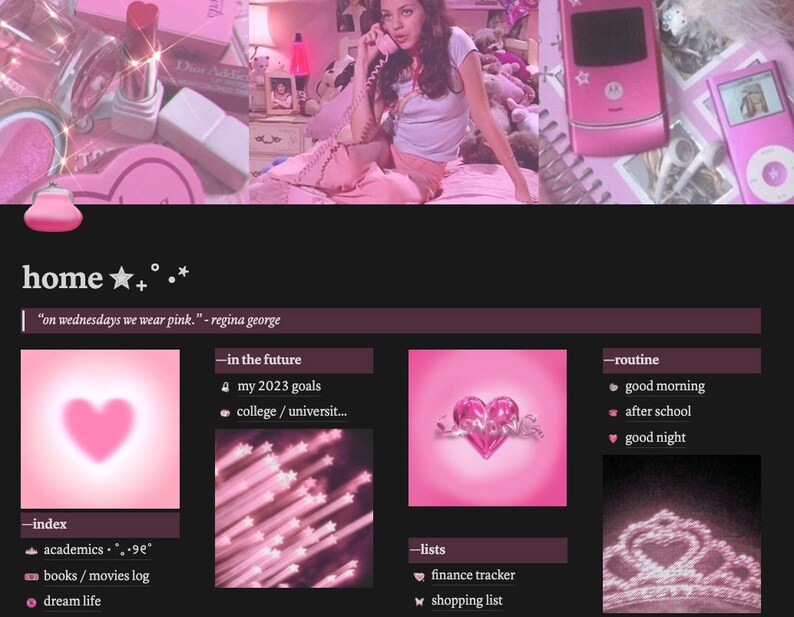 Notion Layout Pink Y2k Theme - Etsy