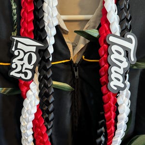 Deluxe Grad Lei SET - Braided Triple Twist Ribbon & Maile Ti Leaf Style ...