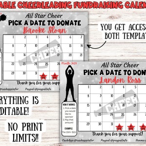 EDITABLE Cheer Template Pick a Date Fundraiser Calendar Sponsor a Date ...