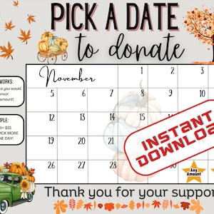 November Pick a Date to Donate, All Purpose, Pay the Date, November ...
