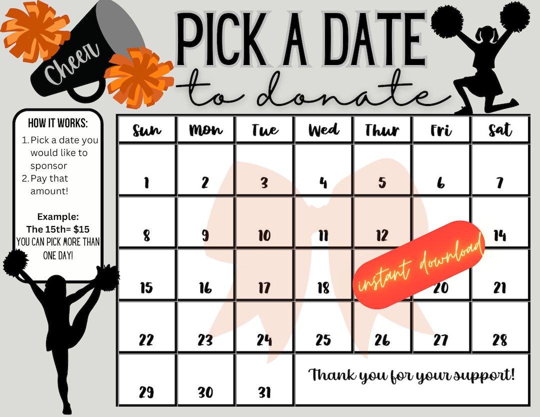 Cheer Orange Pick a Date to Donate, INSTANT DOWNLOAD, Fundraiser, Pay ...