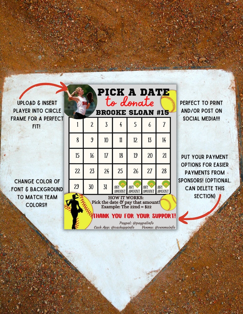 EDITABLE SOFTBALL Template Personalized Pick a Date to - Etsy