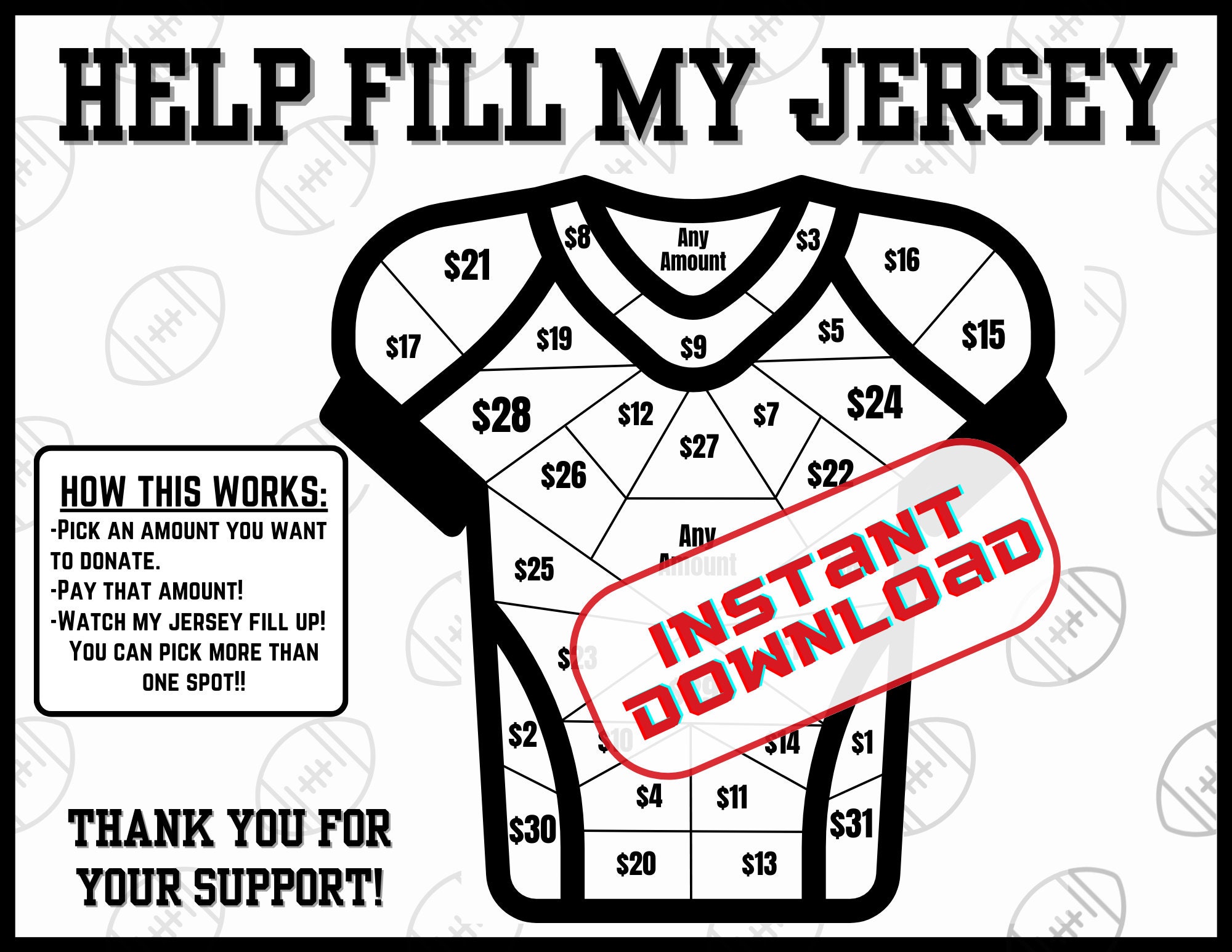 Fill My Jersey Fundraiser, Football Fundraiser, Football Pick a Date ...