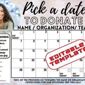 EDITABLE All Purpose Template Pick a Date Fundraiser Calendar Sponsor a ...
