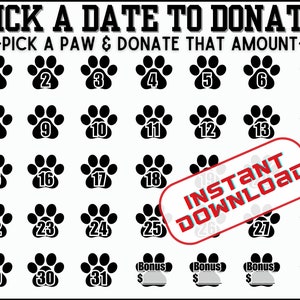 Paw Print Pick a Date to Donate, Black Out My Board,mascot Pay the Date ...