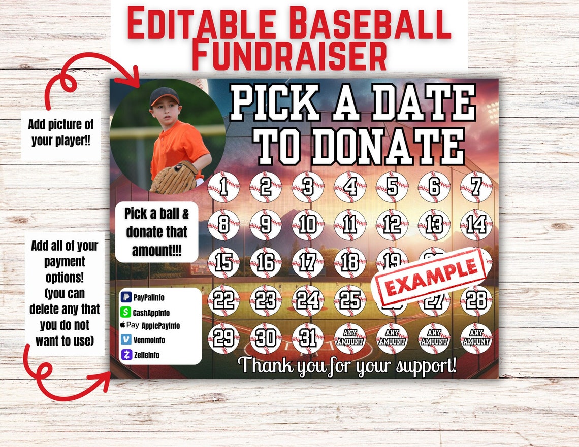 EDITABLE BASEBALL Template, Personalized Pick a Date to Donate ...