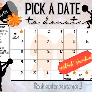 Cheer Orange Pick a Date to Donate, Fundraiser Calendar, Pay the Date ...