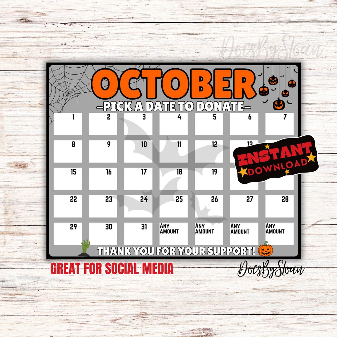 October Pick a Date to Donate, All Purpose, Pay the Datee, October ...