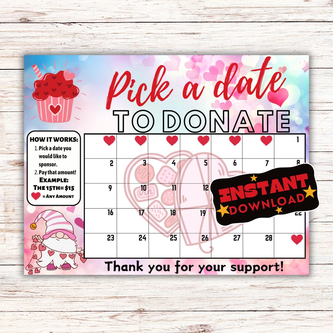 Pick a Date to Donate Fundraiser, Digital Fundraiser, Valentine's ...