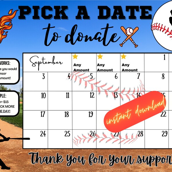 Baseball Pick the Date Calendar - Etsy