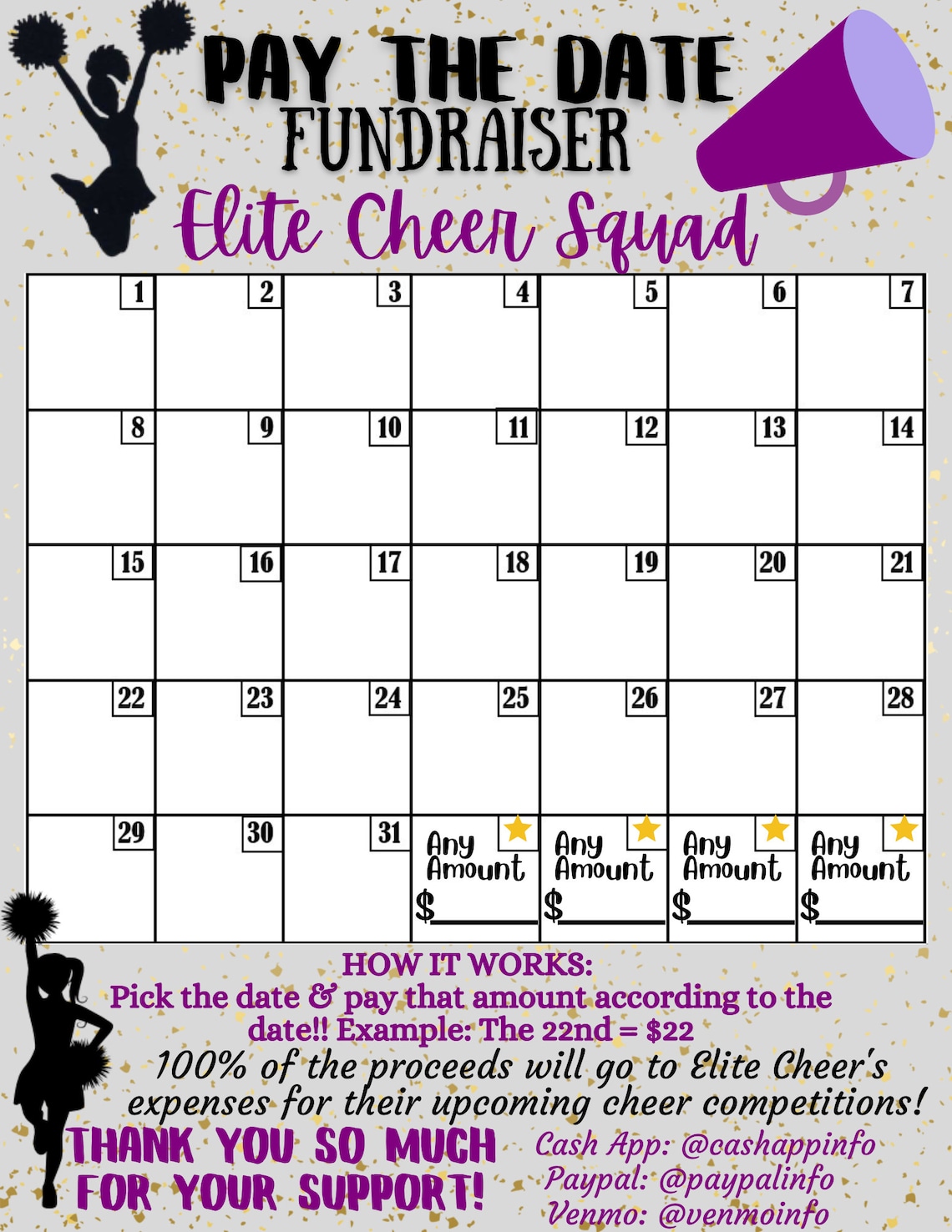 EDITABLE Cheer Template Pick a Date Fundraiser Calendar Sponsor a Date ...