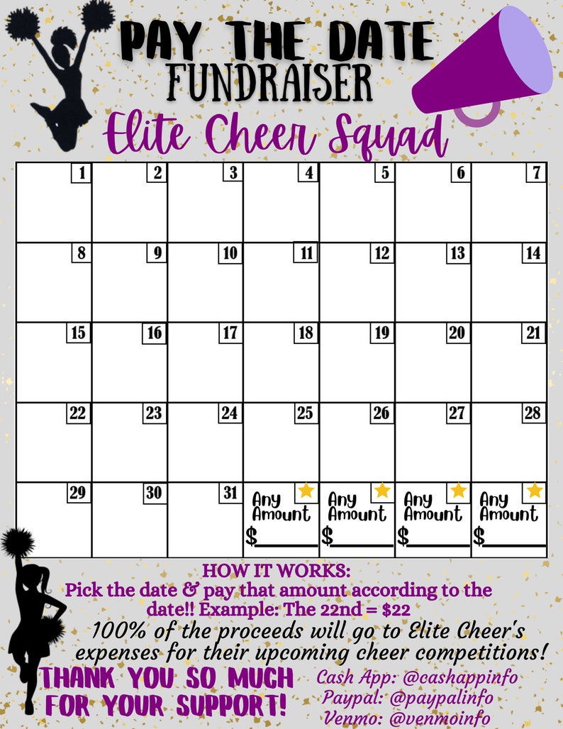 EDITABLE Cheer Template Pick a Date Fundraiser Calendar Sponsor a Date ...