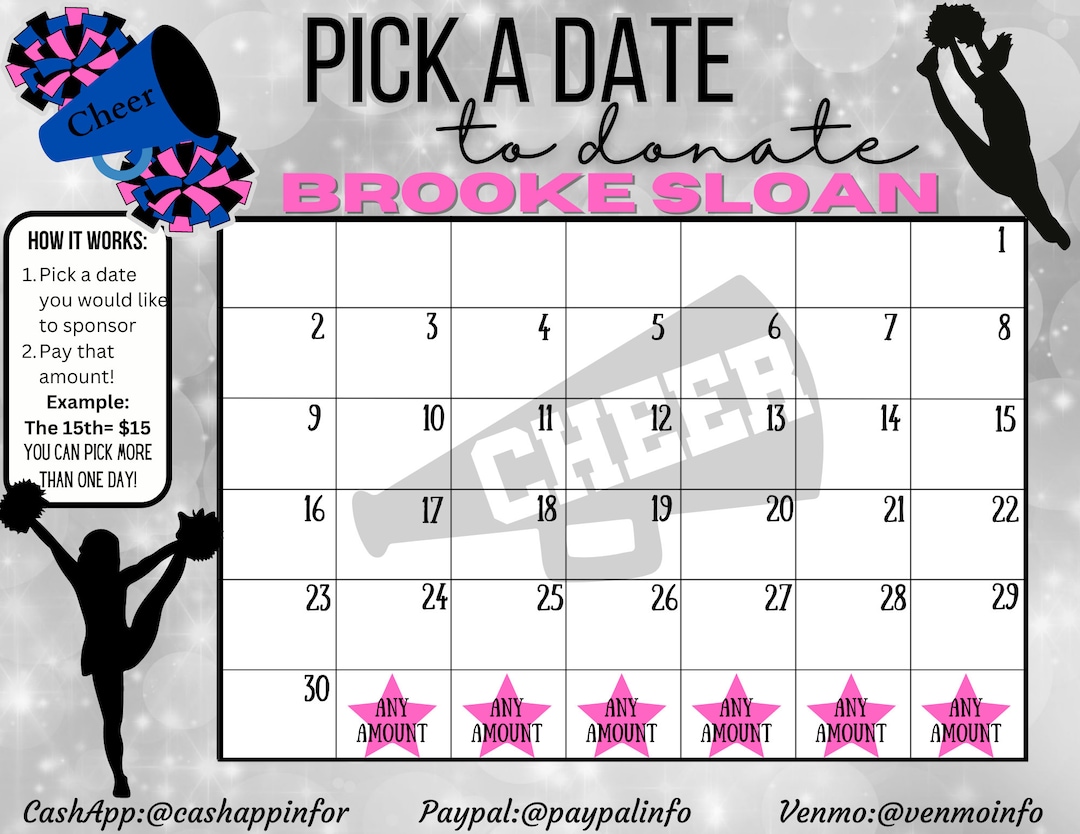 EDITABLE Cheer Template Pick a Date Fundraiser Calendar Sponsor a Date ...