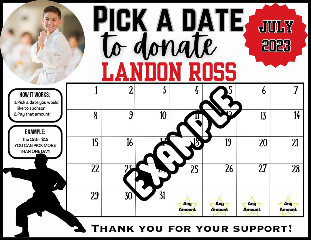 EDITABLE Karate Template, Personalized Pick a Date to Donate ...