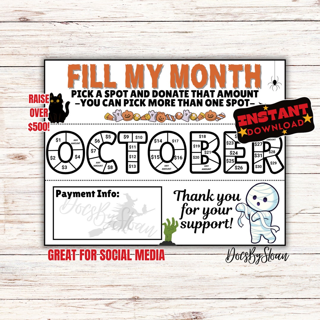 October Fundraiser, Halloween Fill My Month, Pick a Date to Donate, Pay ...