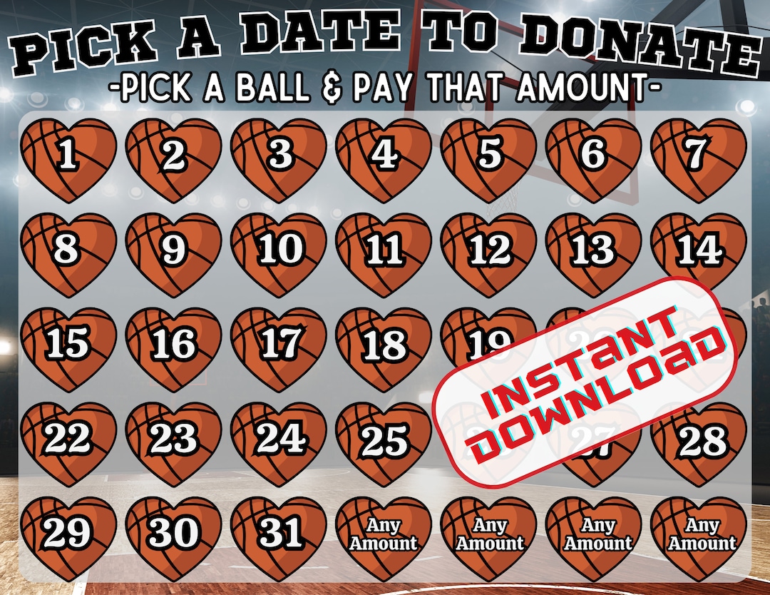 Basketball Pick a Date to Donate, Fundraiser, Pay the Date Calendar ...