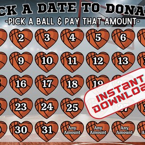 Basketball Pick a Date to Donate, Fundraiser, Pay the Date Calendar ...