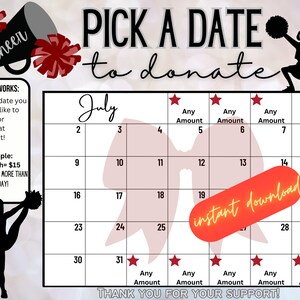 Cheer JULY Maroon / Burgundy Pick a Date to Donate, Fundraiser Calendar ...