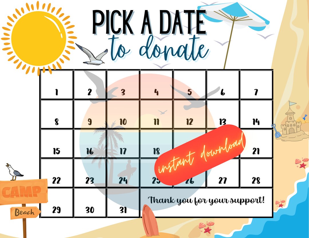Beach Summer Camp Pick a Date to Donate Fundraiser, Pay the Date ...