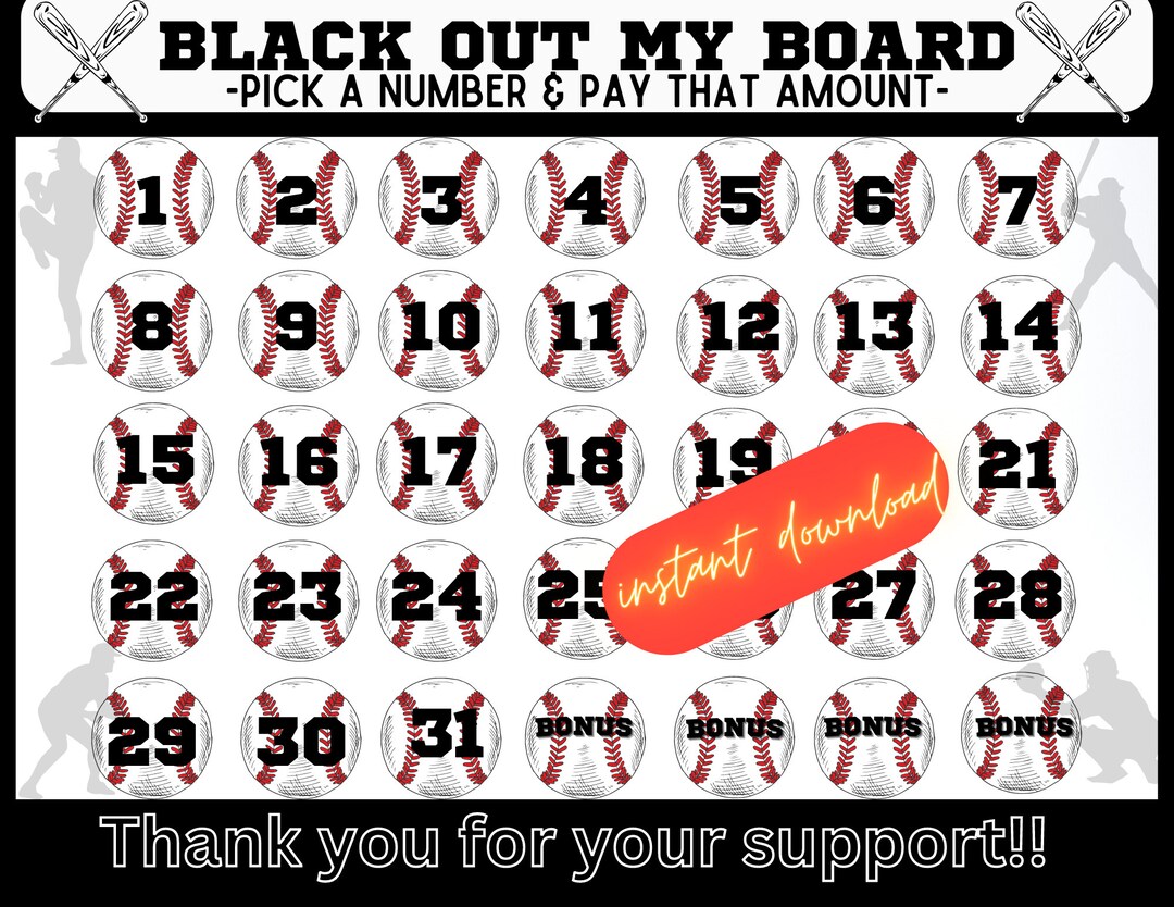 Baseball Pick a Date to Donate, Fundraiser, Pay the Date, Black Out My ...