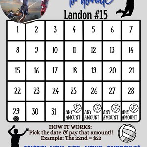 EDITABLE Boy Volleyball Template Pick a Date Fundraiser Calendar ...