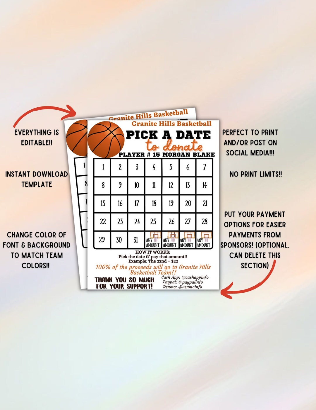 EDITABLE Basketball Template, Editable Basketball Template, Pick a Date ...