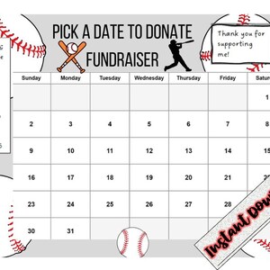 Baseball Pick a Date to Donate, Fundraiser, Pay the Date, Baseball ...