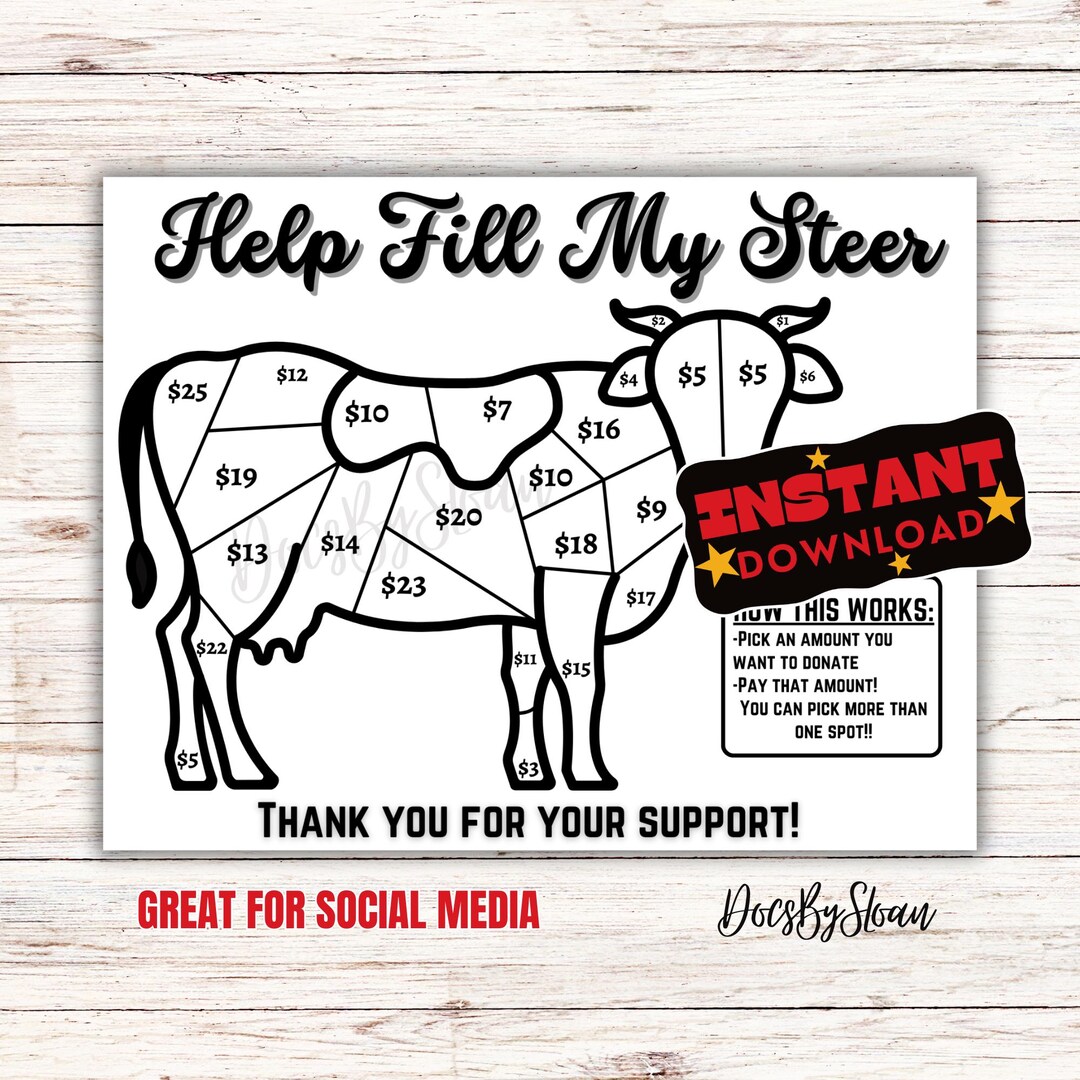 Fill My Steer, Black Out Board, Pick a Date to Donate, Digital Print ...