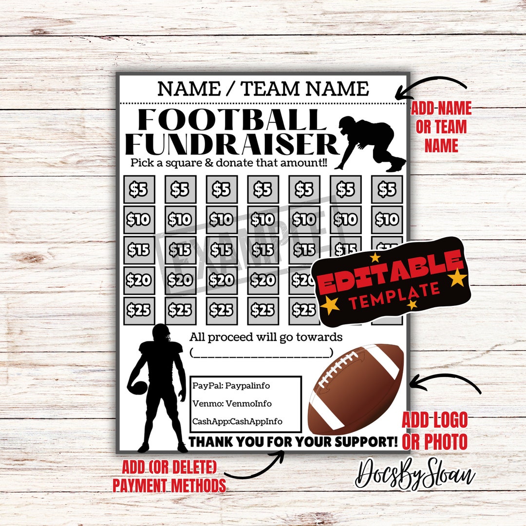 EDITABLE Football Template, Personalized Pick a Date to Donate ...