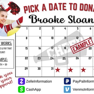 EDITABLE Cheer Pick a Date, Fundraiser, Calendar Sponsor a Date, Pay ...