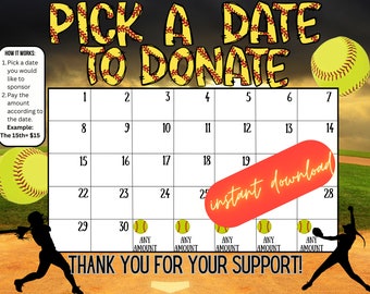 EDITABLE SOFTBALL Template, Pick a Date to Donate, Fundraiser Calendar ...