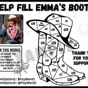 Editable Boots Fundraiser, Fill My Boots Fundraiser, Rodeo Pick a Date ...