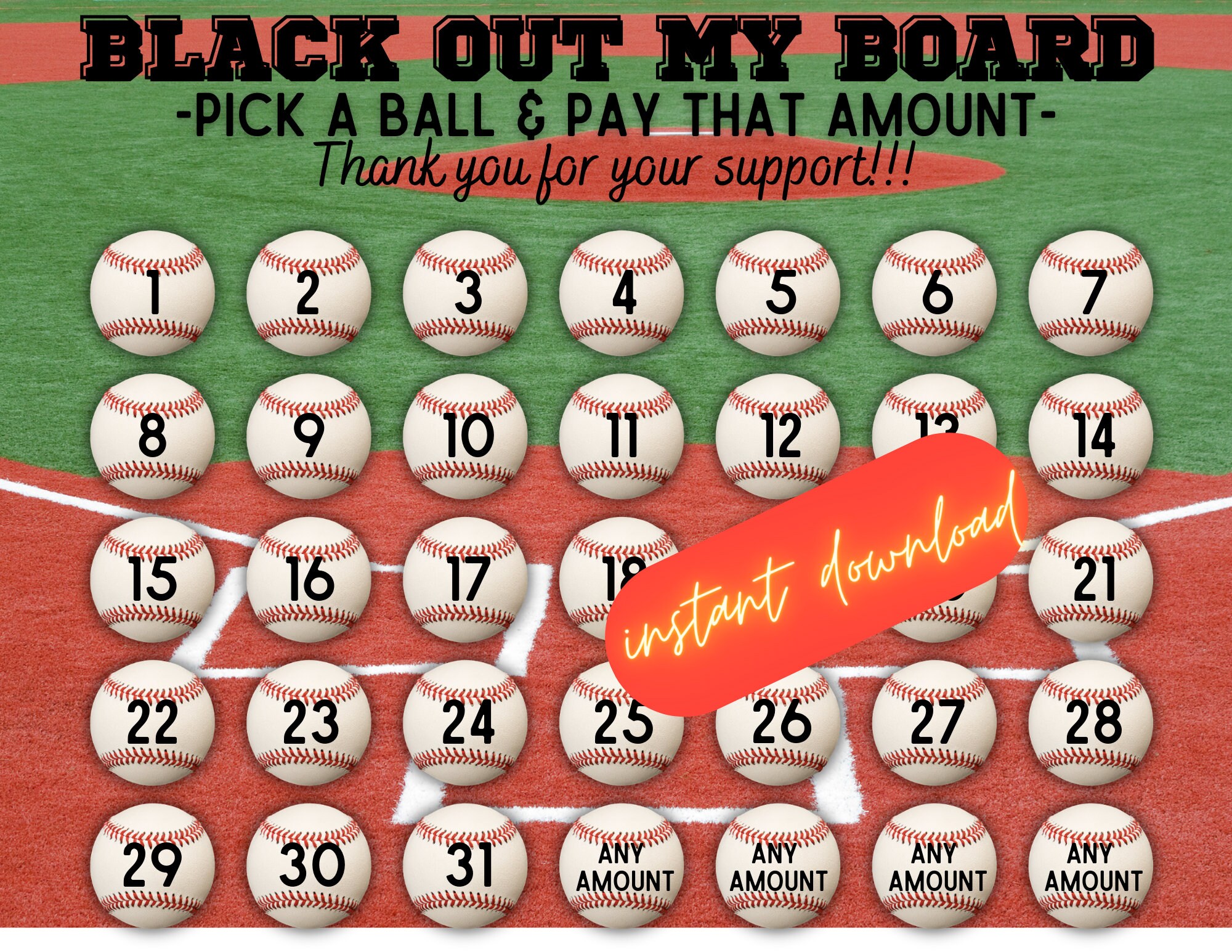 Baseball Pick a Date to Donate, Fundraiser, Pay the Date, Black Out My ...