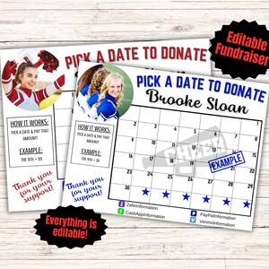 EDITABLE Cheer Pick a Date, Fundraiser, Calendar Sponsor a Date, Pay ...