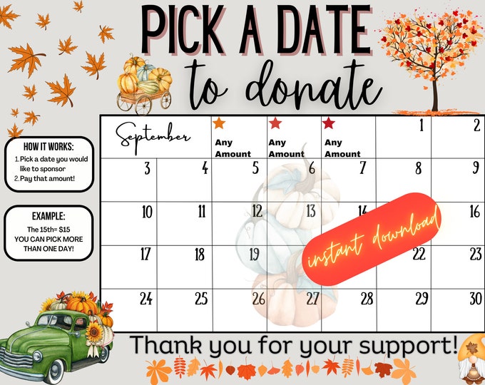 Fall Pay a Day Calendar Canva Editable Template Fundraiser Customizable ...