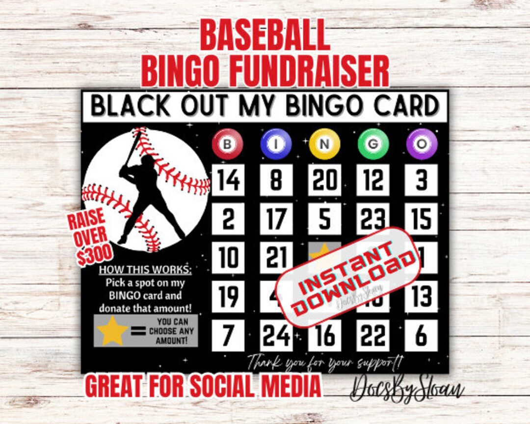 Baseball Fundraiser BINGO , Black Out My Board, Baseball Team ...