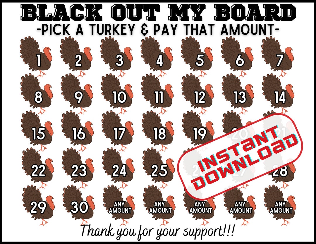Turkey Fundraiser Black Out My Board, Fall, Fundraiser, Pick a Date to ...
