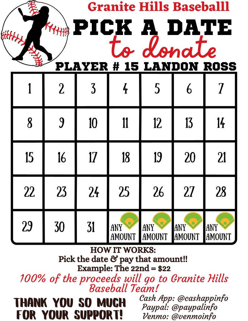 EDITABLE Baseball Pick a Date to Donate Template Fundraiser - Etsy