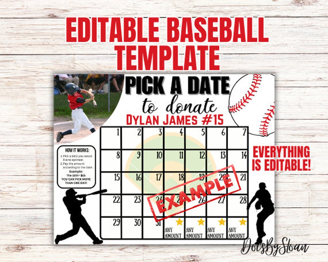 EDITABLE Baseball Template, Pick a Date to Donate, Fundraiser, Pay the ...