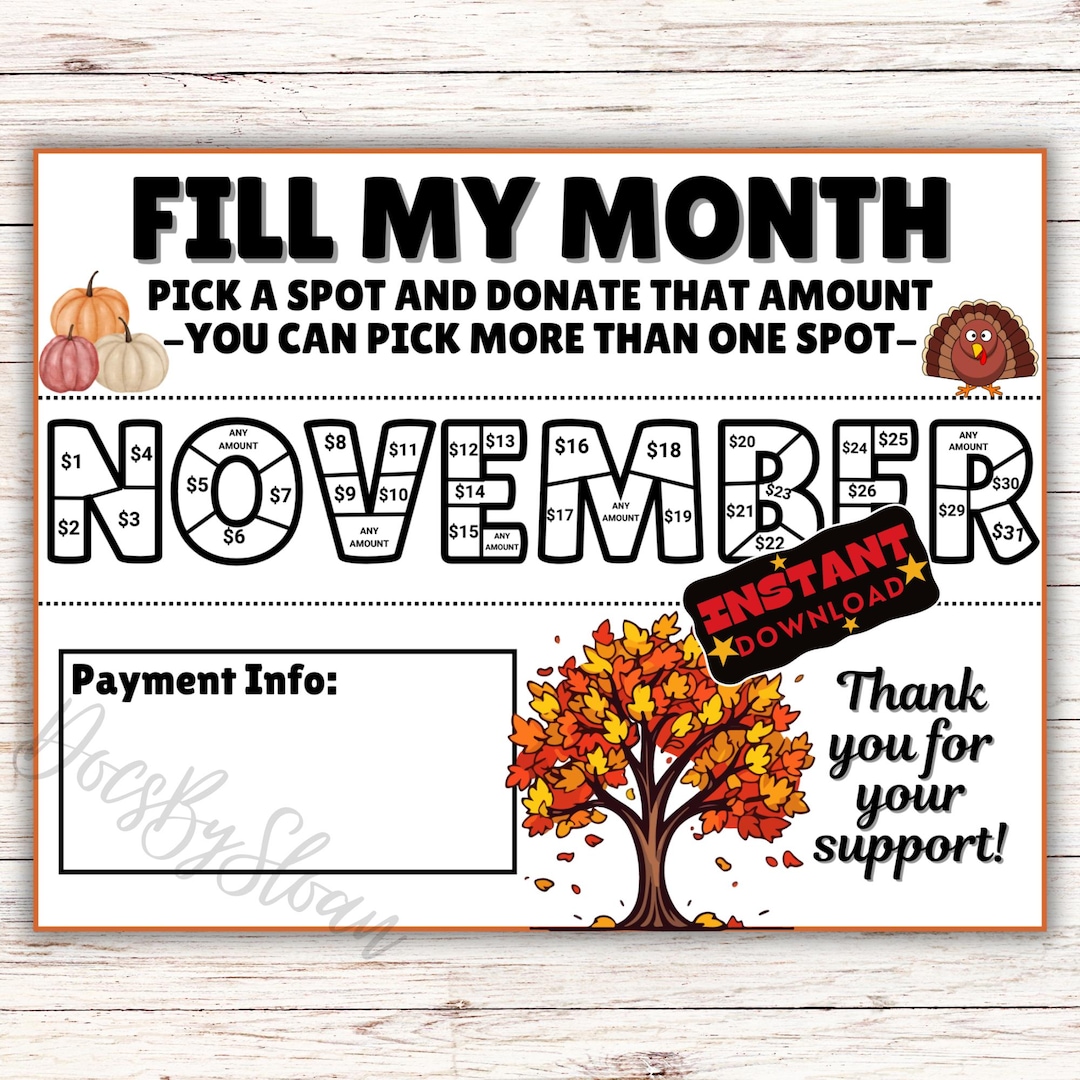 November Fundraiser, Fall Themed Fill My Month, Pick a Date to Donate ...