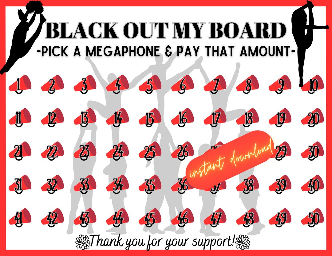 Cheer, Black Out My Board 50, Pick a Date to Donate Fundraiser, Pay the ...