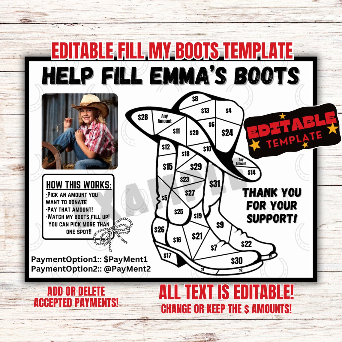 Editable Boots Fundraiser, Fill My Boots Fundraiser, Rodeo Pick a Date ...