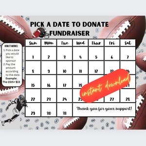 Football Pick a Date to Donate, Fundraiser, Pay the Date Calendar ...